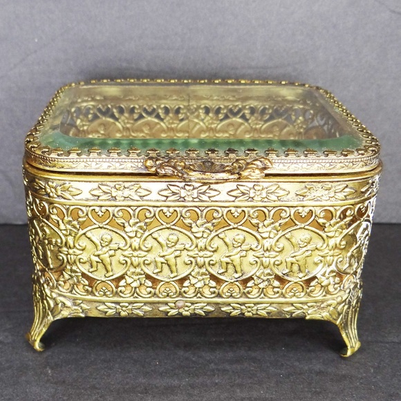 Storage & Organization | Vintage Gold Filigree Rectangle Jewelry Box ...